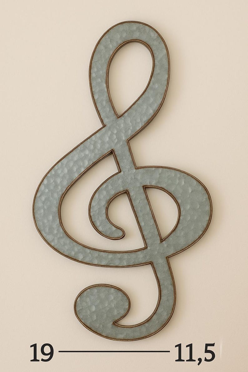 Rustic Galvanized Metal Treble Clef Wall Decor | 19" X 11.5" Music Note ...