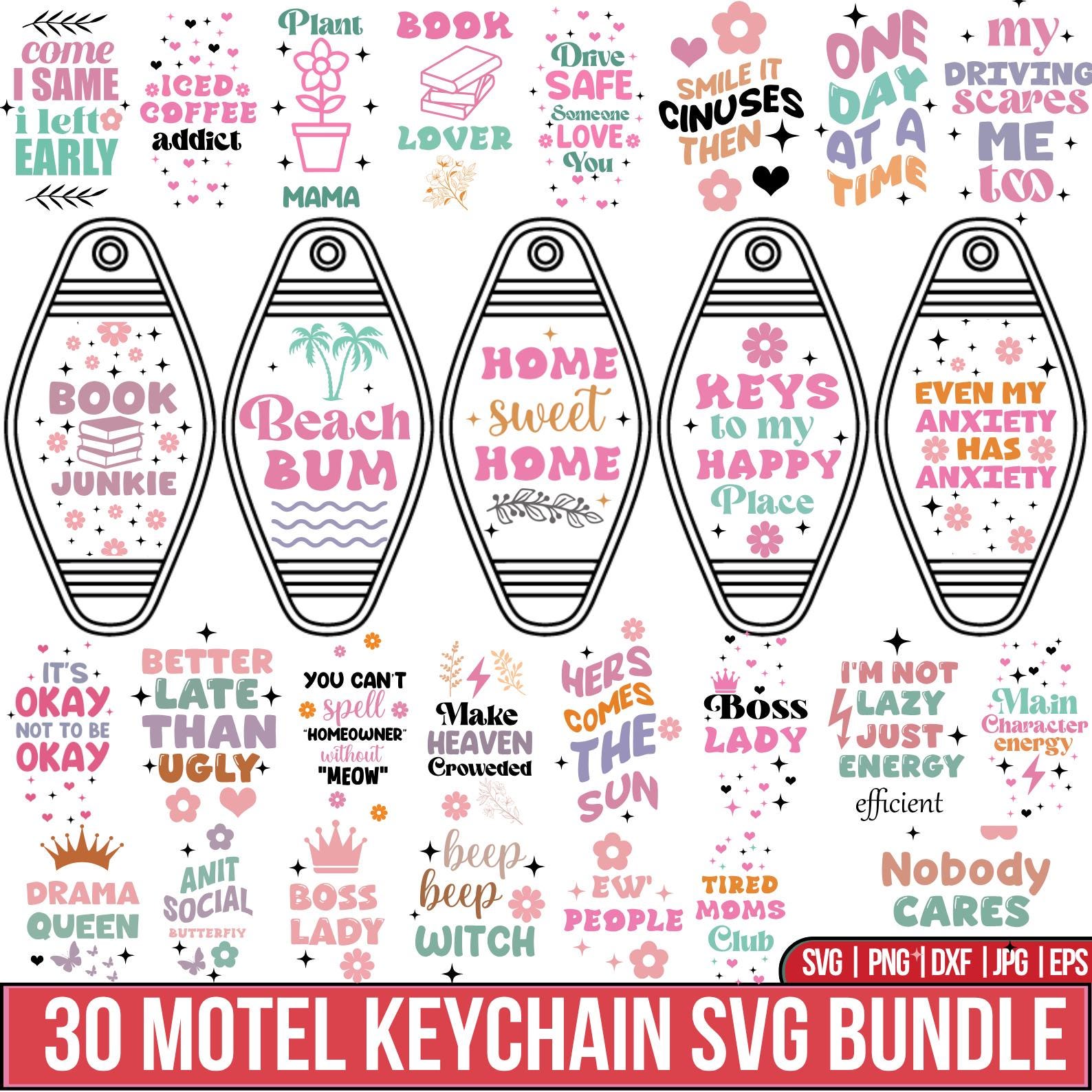 Motel Keychain SVG Bundle: Keychain Quotes, Keychain Template, Hotel ...