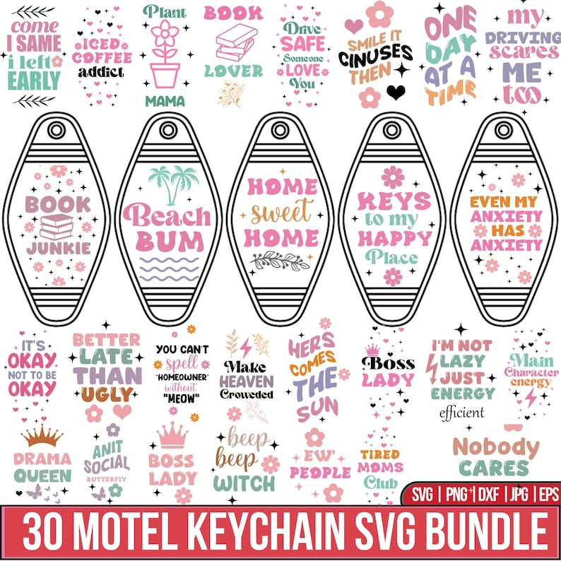 Motel Keychain SVG Bundle: Keychain Quotes, Keychain Template, Hotel ...