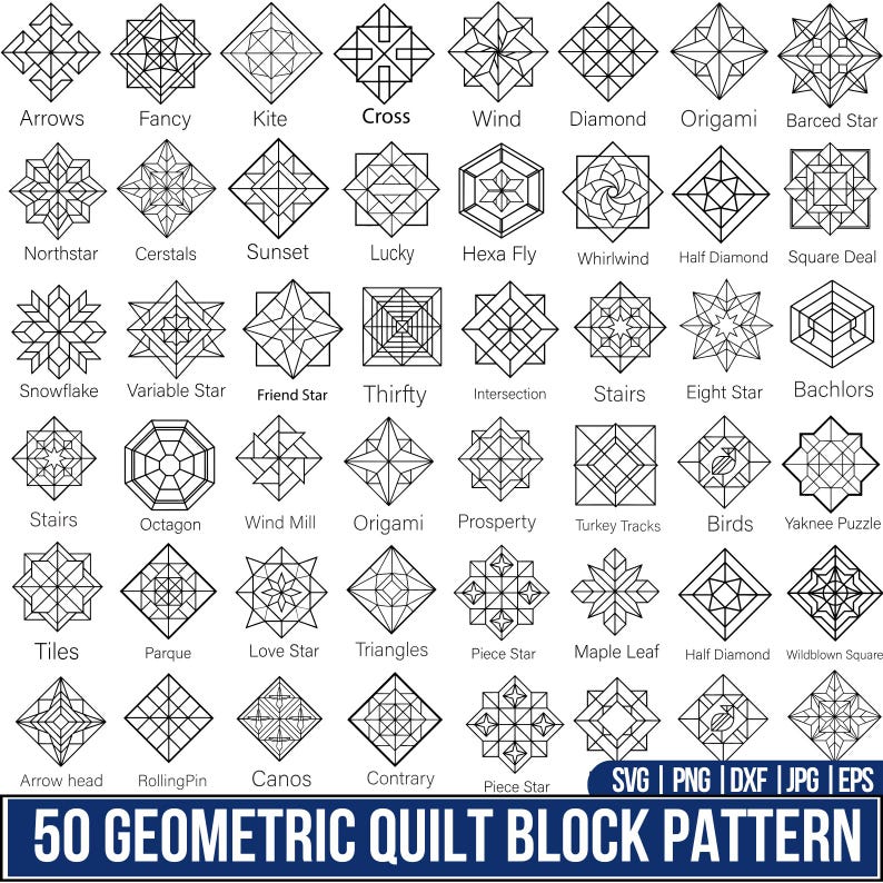 Geometric Quilt Block Patterns, Quilt Pattern Svg, Geometric Svg ...