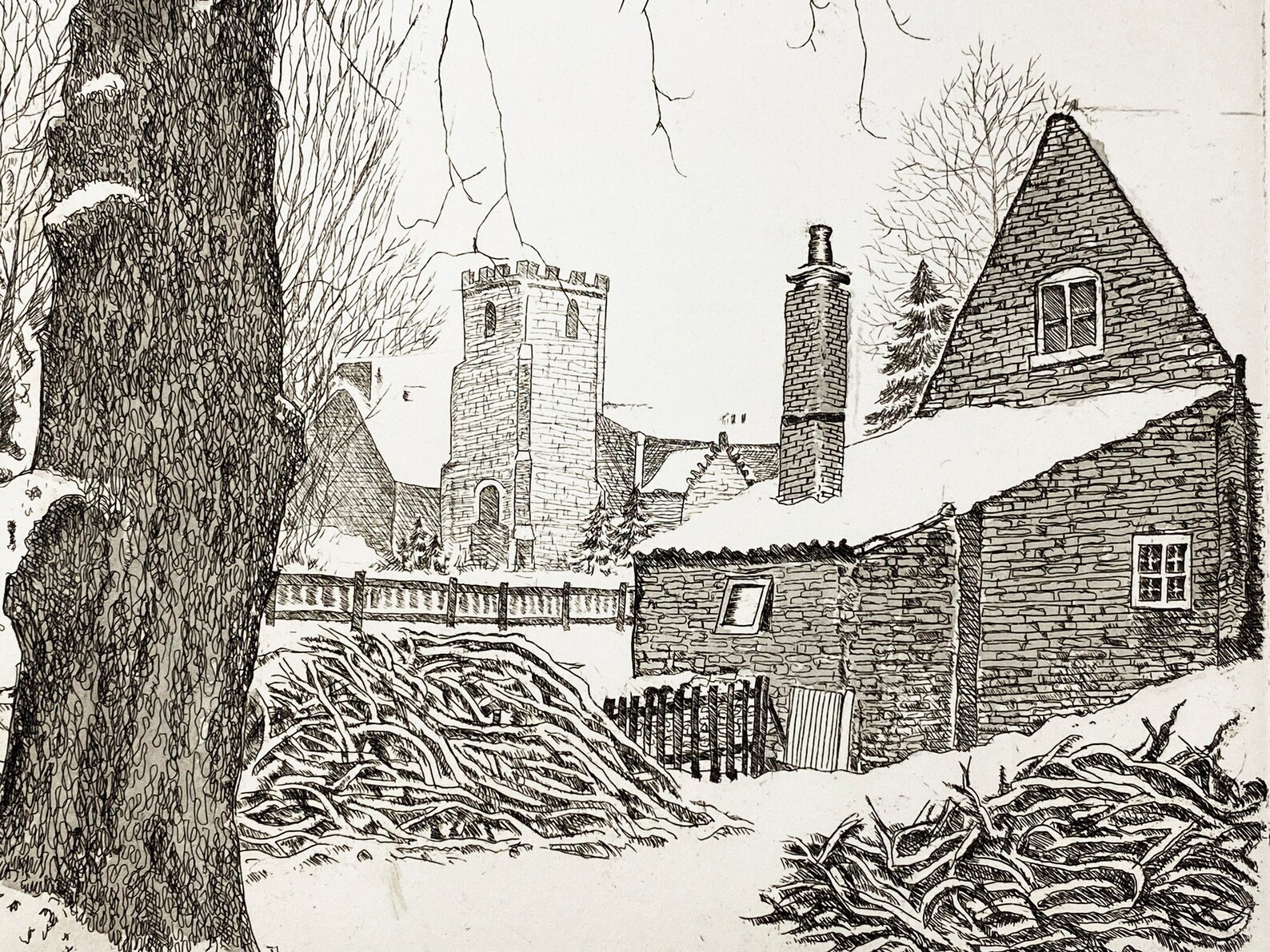 A Cottage Under Snow | Hand-painted Intaglio Print - Etsy
