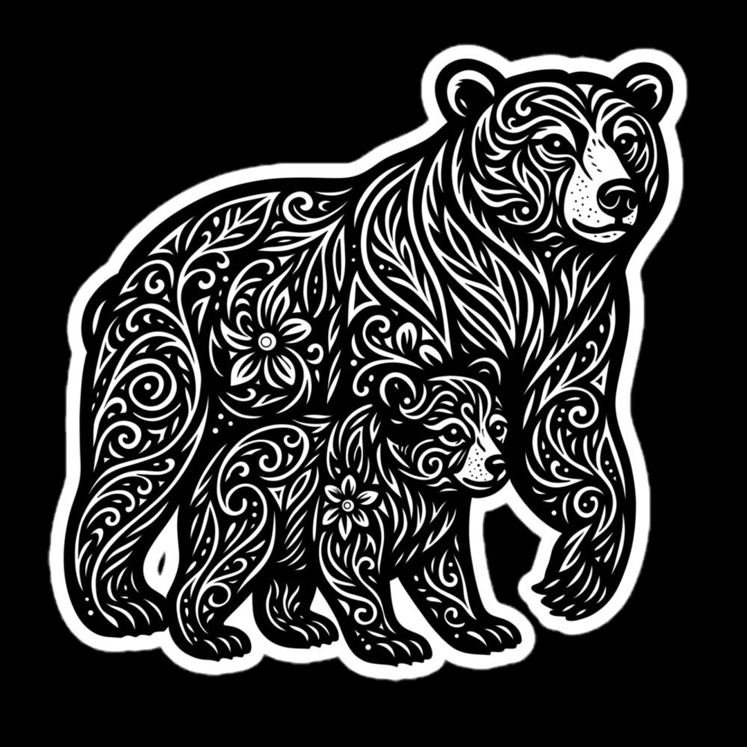 Indigenous Bear and Cub Vinyl Sticker | Métis Art | Water Bottle and ...