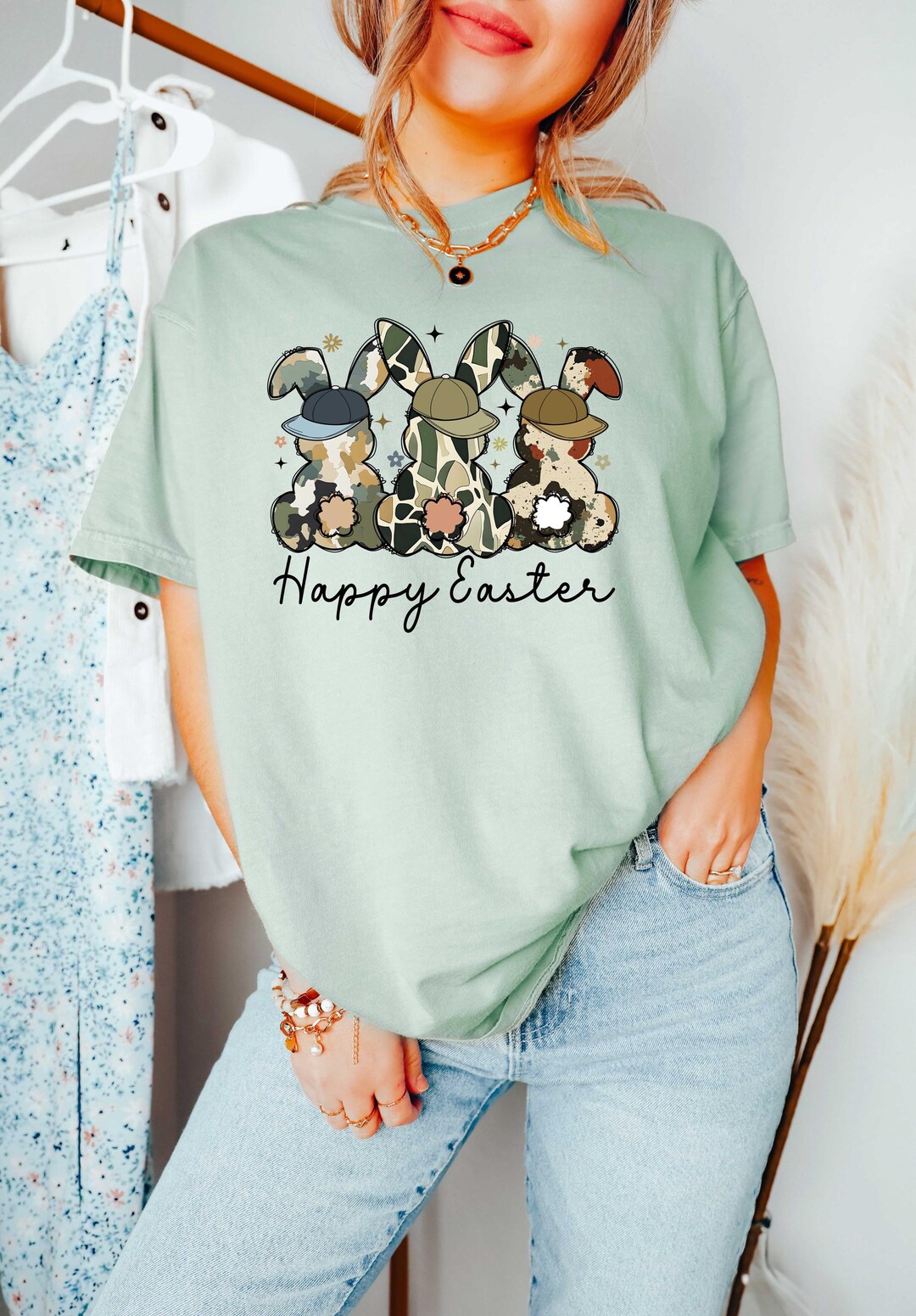 Camo Easter Bunny Shirt, Military Easter Tee, Happy Easter Camo Rabbit ...