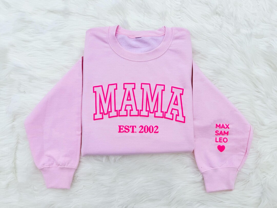 Mama Est Sweatshirt Puff Print, Custom Mama Sweatshirt, Kids Name Sweat ...