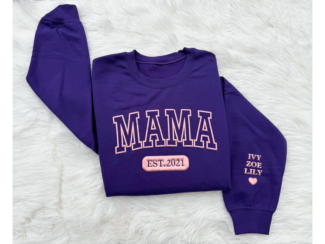 Mama Est Sweatshirt Puff Print, Custom Mama Sweatshirt, Kids Name Sweat ...