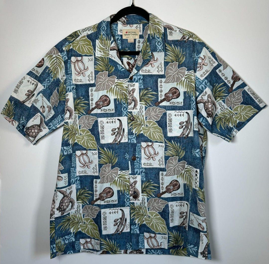 Vintage Hawaiian Aloha Shirt: Tapa Turtle Print, Royal Hawaiian ...