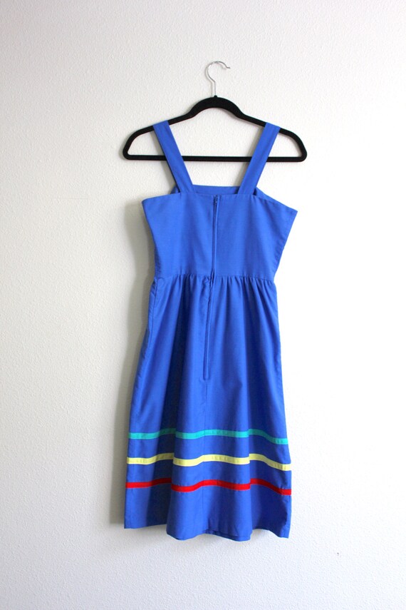 70s vintage colorful day dress / bright blue geometri… - Gem