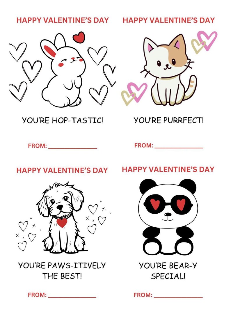 Custom Classroom Printable Animal Valentines Day Cards for School ...