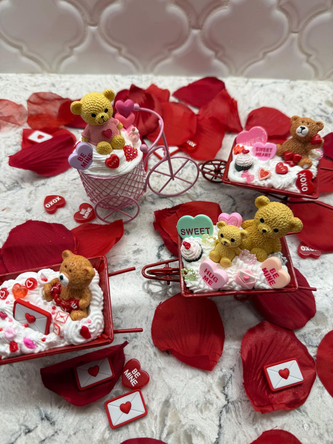 Valentine Mini Wheel Barrel or Bicycle With Teddy Bear Tier Tray Decor ...