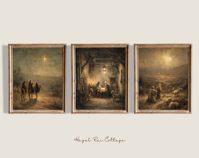Hand-painted Metal Fireplace Nativity Scene Triptych Art Panel ...