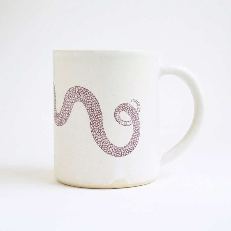 2-snake Mug - 16 & 14 Oz - Mug With Snake, Snake Pottery, White Mug ...