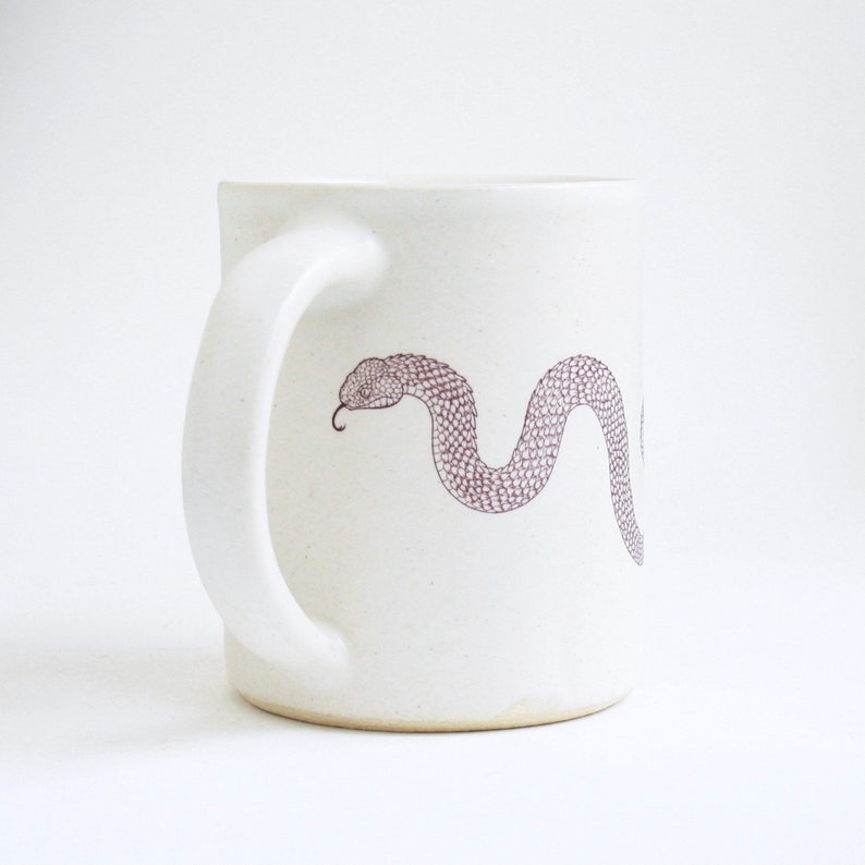 2-snake Mug - 16 & 14 Oz - Mug With Snake, Snake Pottery, White Mug ...