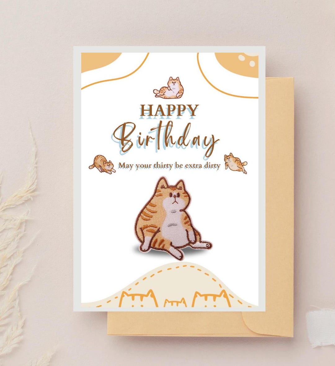 Modern 30th Birthday Funny Cute Cat, A5 Template, Editable ...