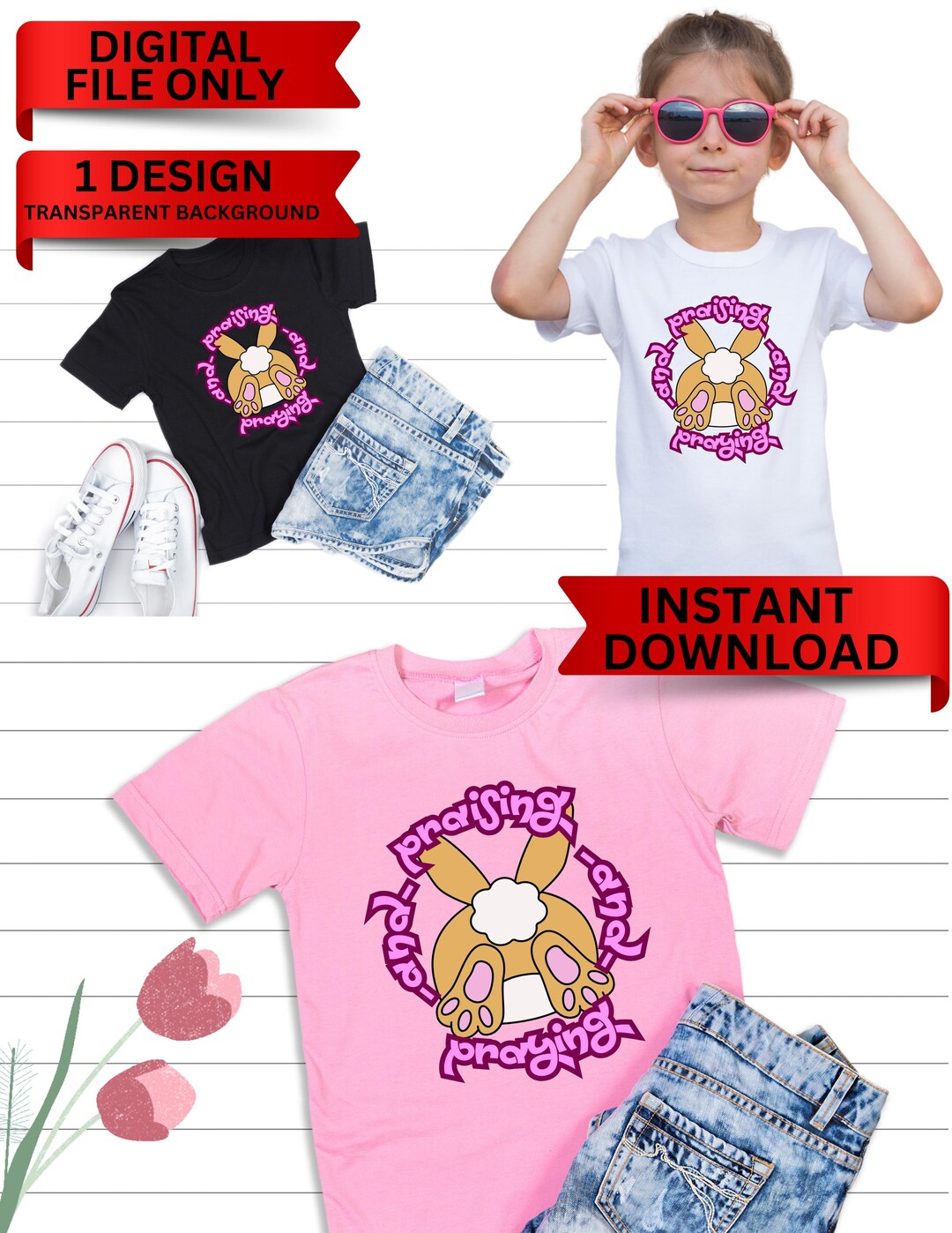 Christian, Faith Based Easter Bunny Praying Design PNG File - Etsy