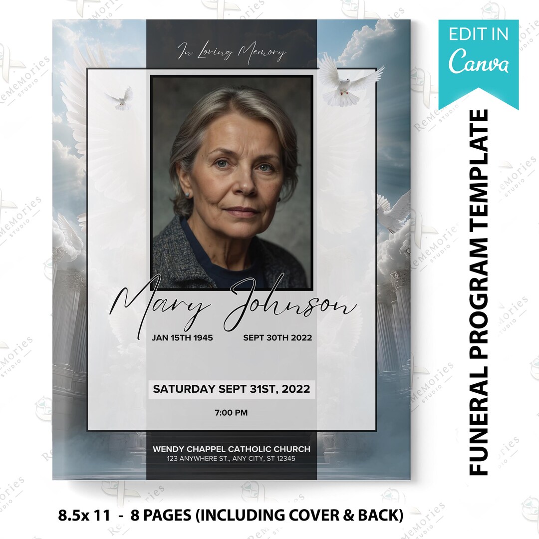 Funeral Program Black Stripe | 8.5 X 11 Editable Canva Template ...