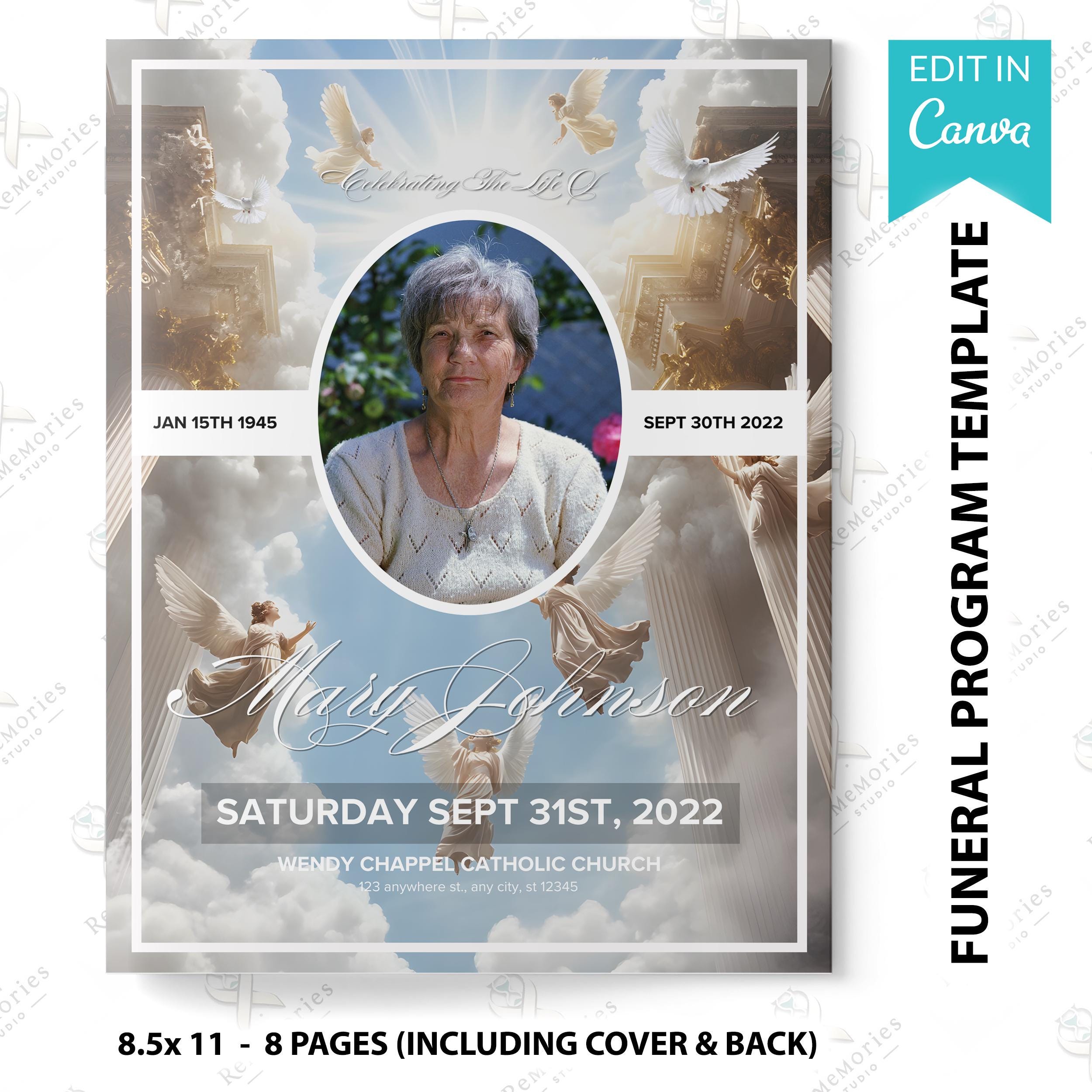Funeral Program Flying Angels Canva Template | 8.5 X 11 Editable ...