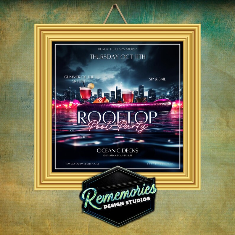 Rooftop Pool Party Flyer Template : Editable Canva Layout for Exclusive ...