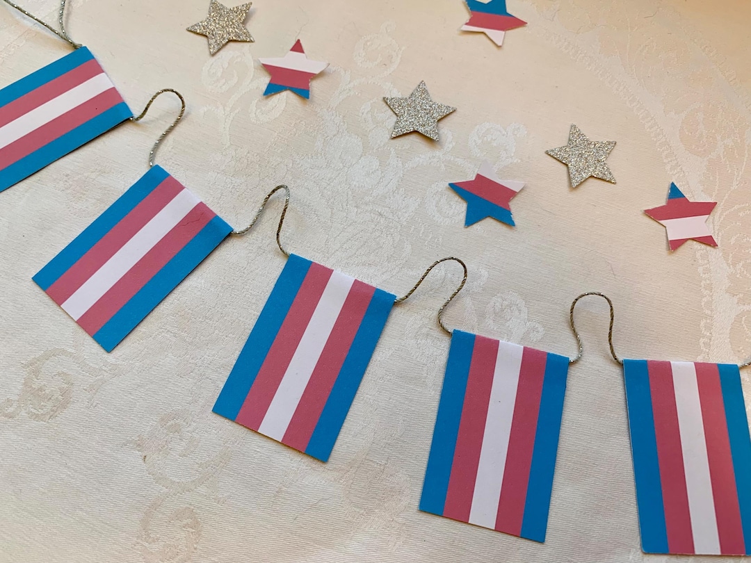Trans Pride Flag Garland - Small Handmade Paper Garland - 3 Feet, 6 ...