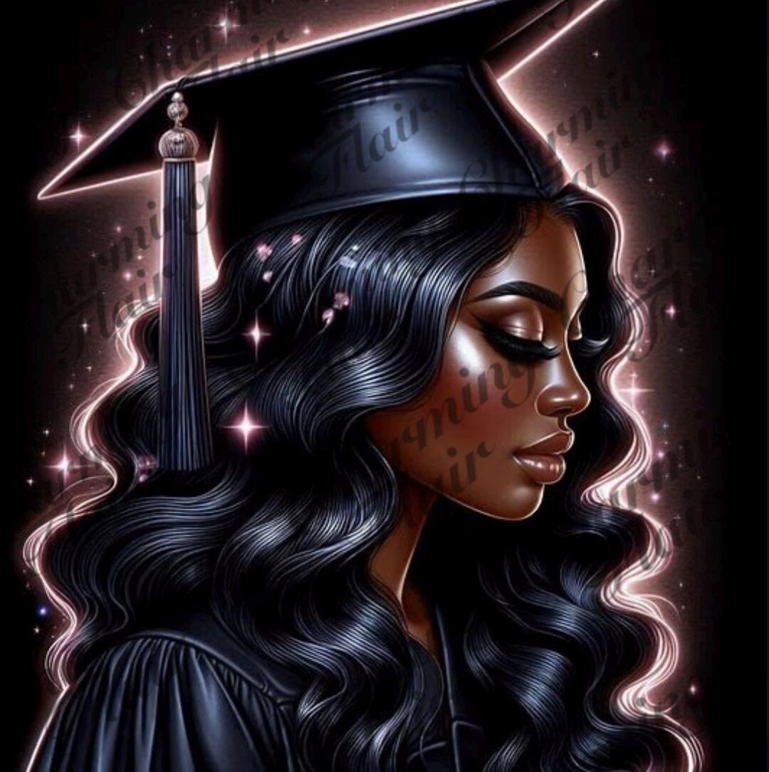 Graduation Black Girl PNG | Afrocentric Graduate Digital Art | Curly ...