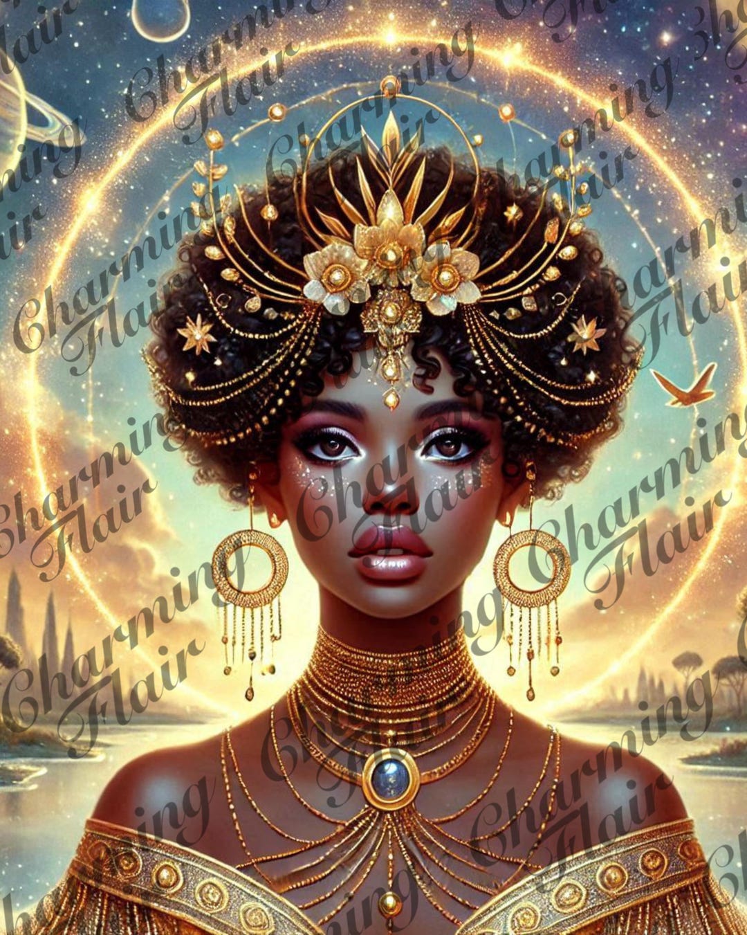 Celestial Goddess Digital Art Print Download | Ethereal Cosmic Queen ...