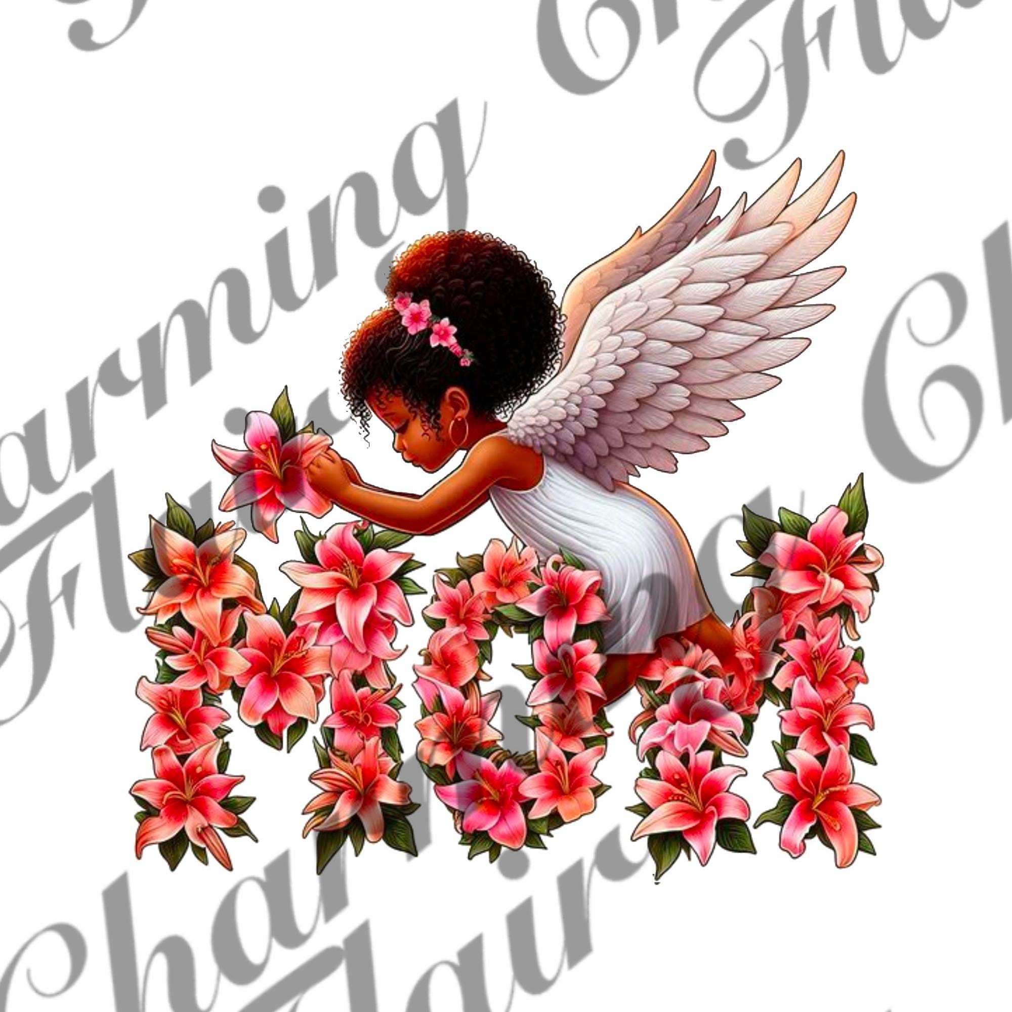 Angel Baby MOM Floral PNG | African American Angel Clipart | Mother’s ...