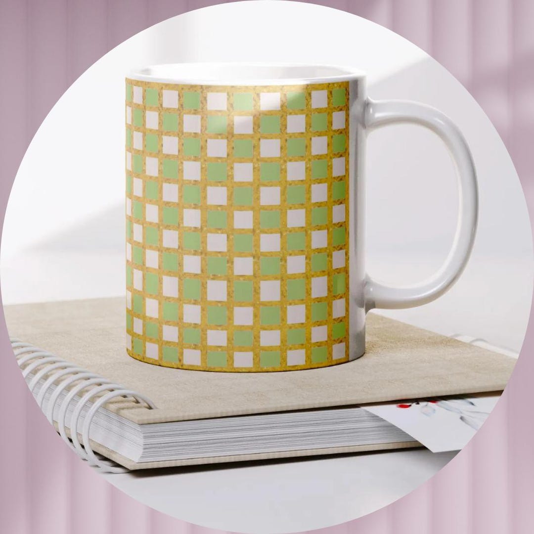 Pastel Green Checkered Coffee Mug Gift for Coffee Lover Latticed ...