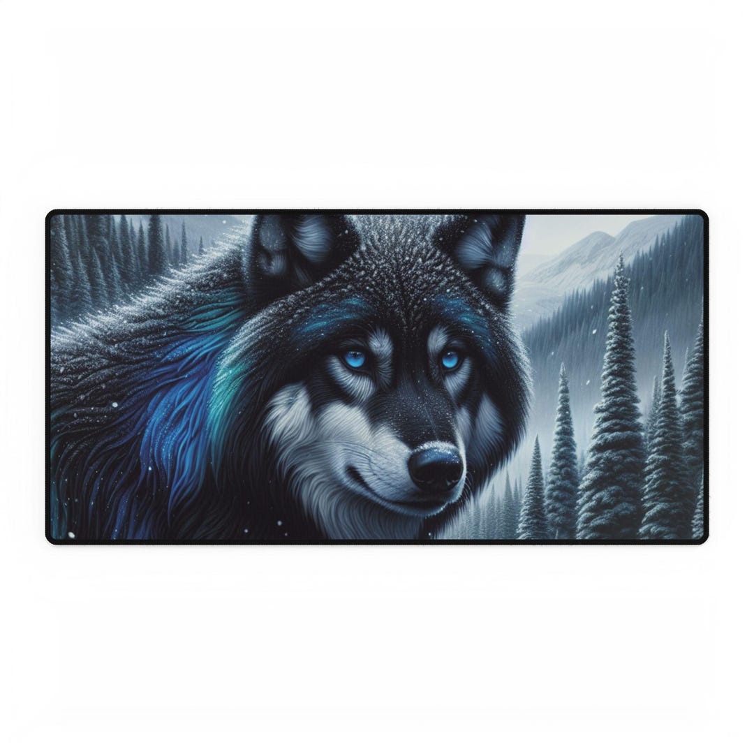 Black-blue Wolf Desk Mat - Etsy
