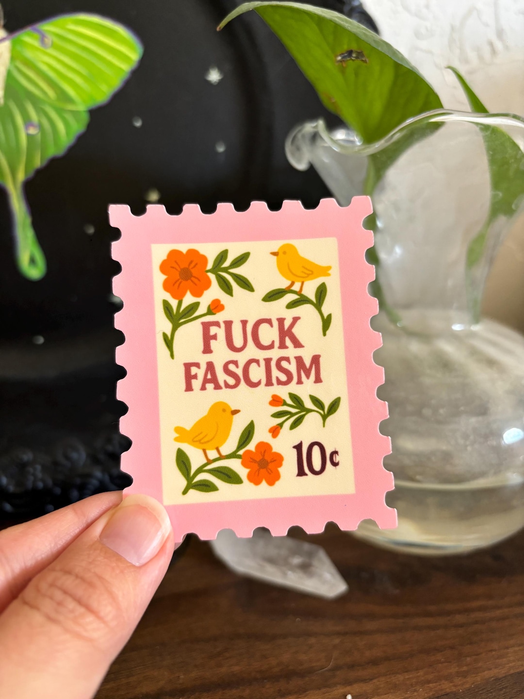 Anti-fascism Vinyl Sticker: Folk Style Birds & Flowers - Etsy