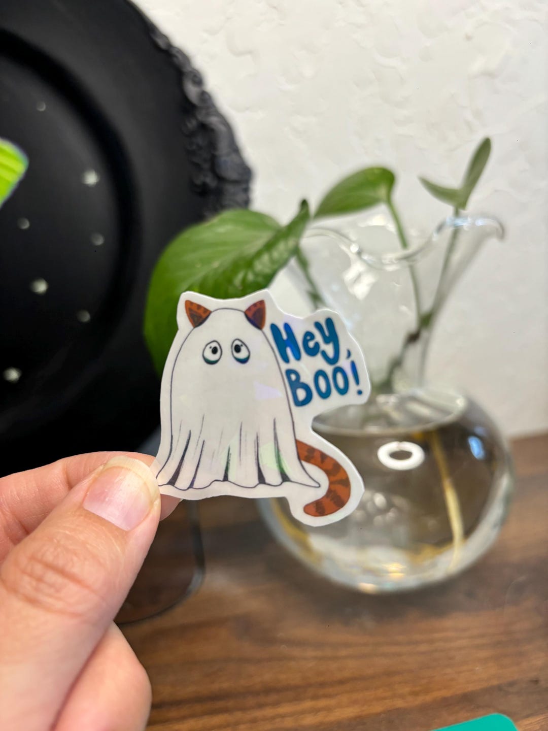 Cute Ghost Kitty Sticker, Tabby Cat Sticker, Ghostie Sticker, Hey Boo ...