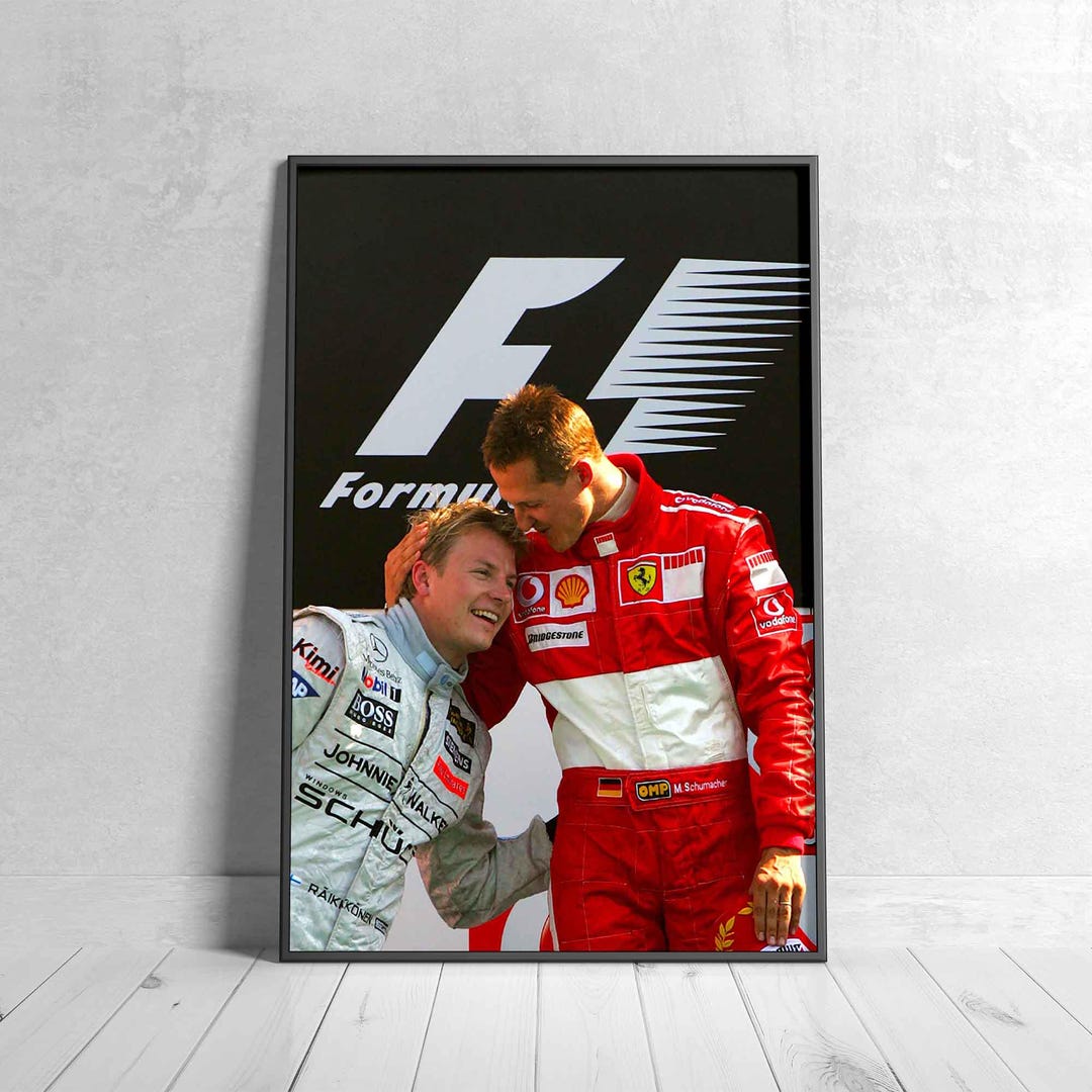 Michael Schumacher & Kimi Raikkonen Poster Ferrari F1 Canvas Wall Art ...