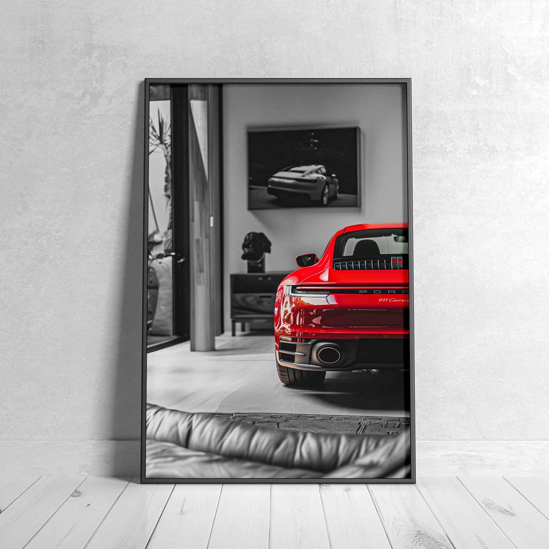 Red Porsche 911 Racing Car Poster or Canvas Print for Living Room – Car ...