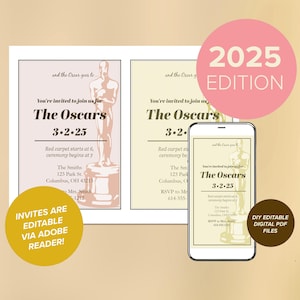 EDITABLE Oscar Party Invitations | Printable 2025 Oscars Invites ...