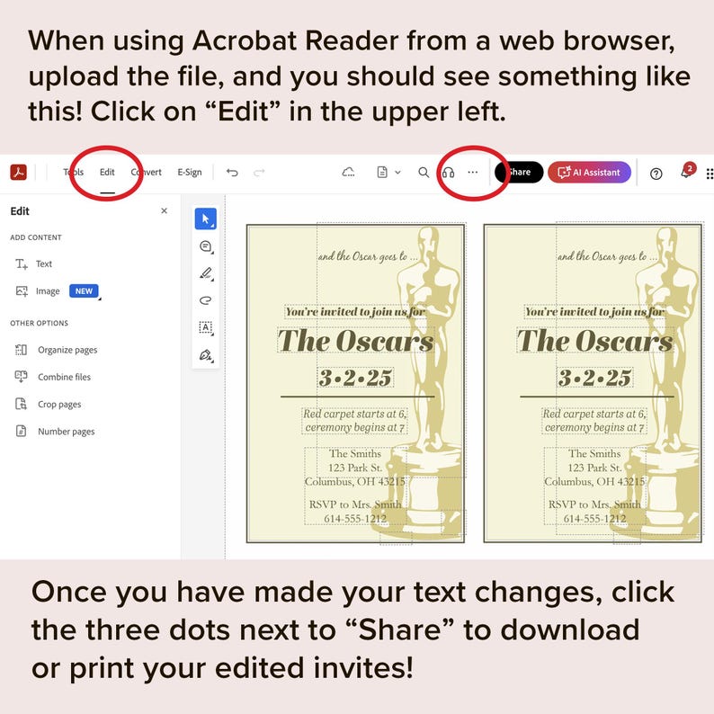 EDITABLE Oscar Party Invitations | Printable 2025 Oscars Invites ...
