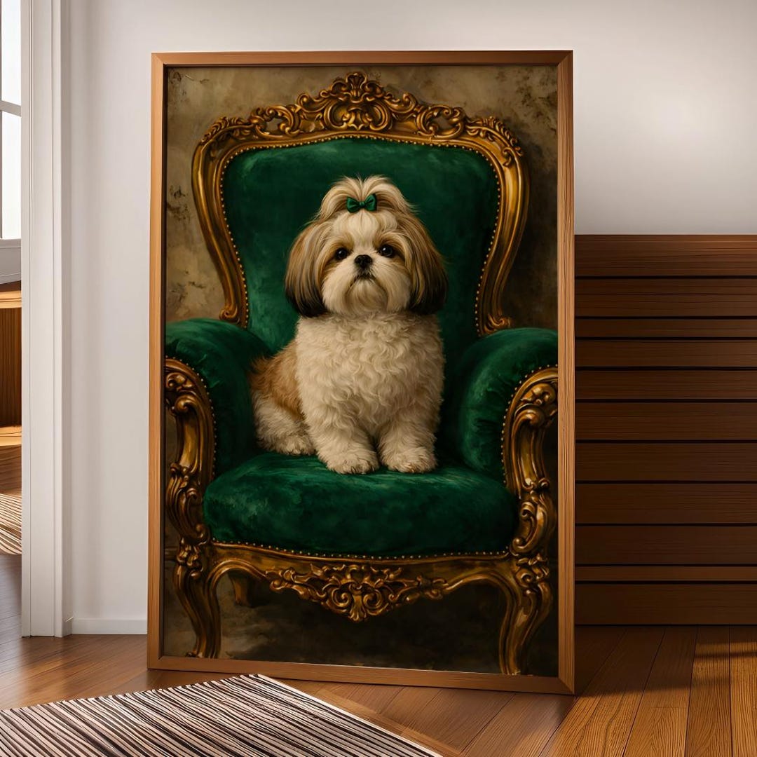 Shih Tzu Dog Wall Art Print, Royal Pet Portrait Oil Painting ...