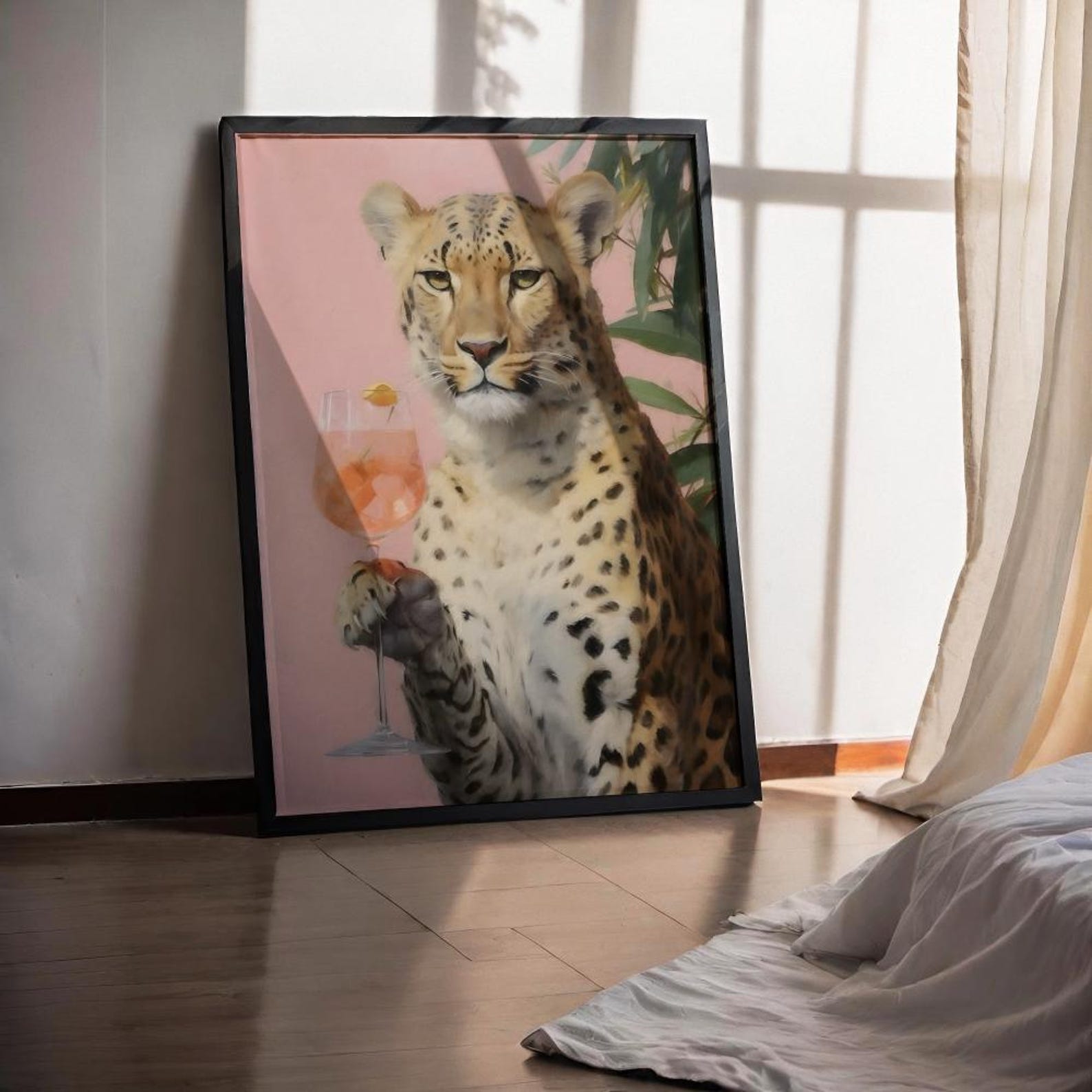Cheetah Cocktail Art Print: Funny Jungle Bar Decor (digital Download ...