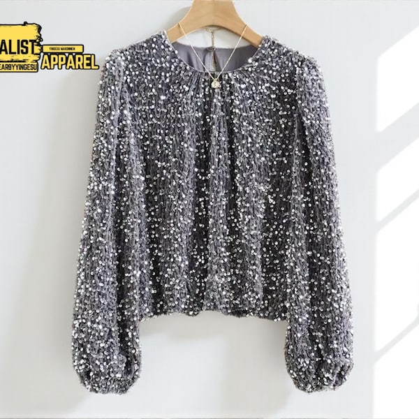 Silver Sequin Blouse - Etsy