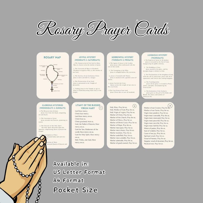 Printable Rosary Cards, Rosary Prayer Card, Novena Prayer Cards, Prayer ...