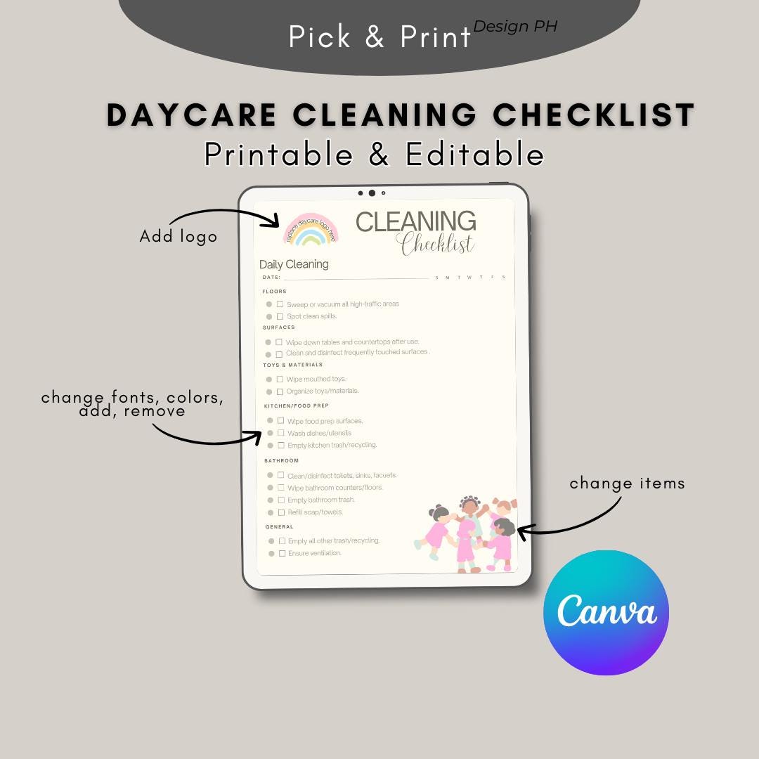 Daycare Cleaning Checklist, Daycare Checklist, Daycare Cleaning ...