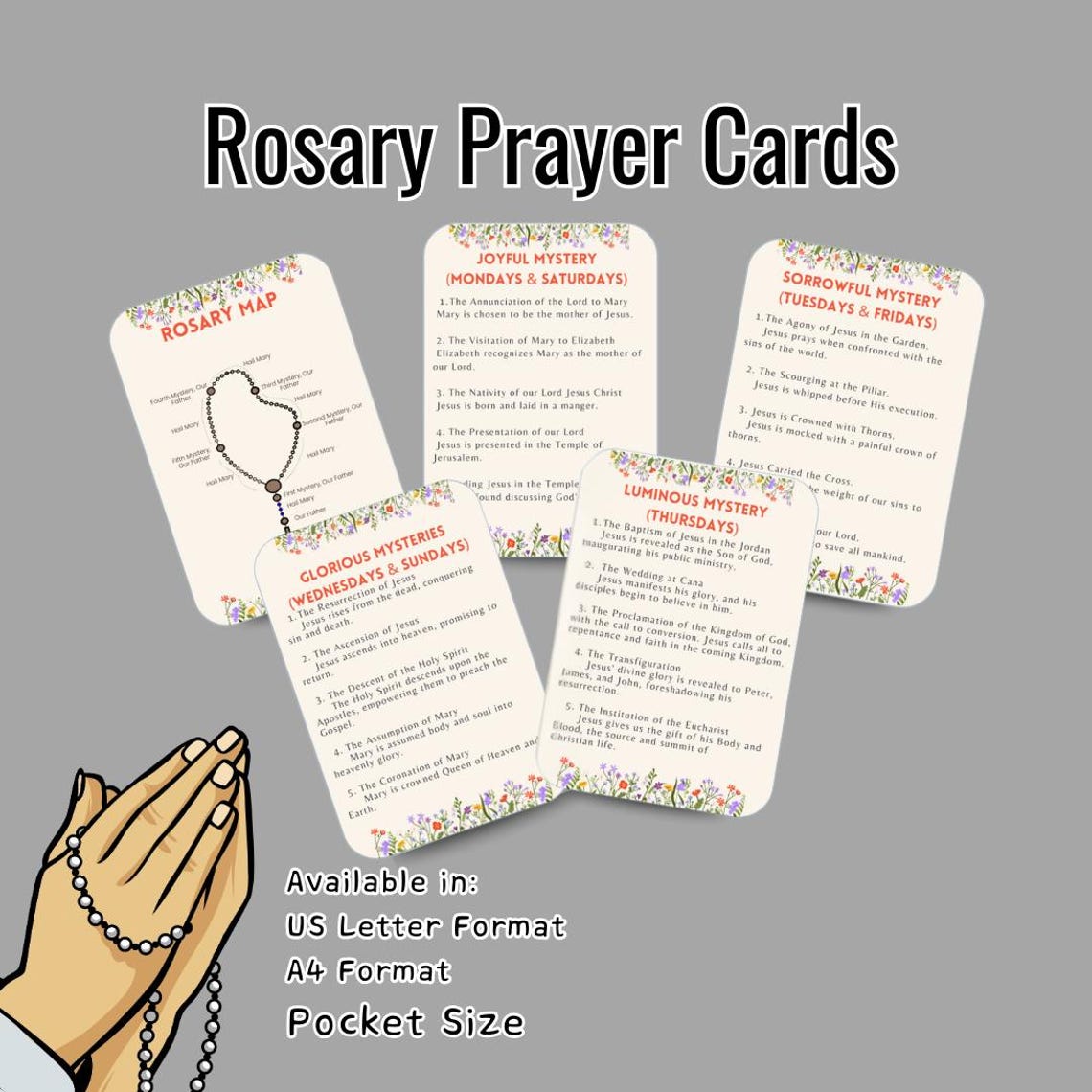 Rosary Prayer Card, Prayer Rosary, Pocket Size Lord's Prayer, Catholic ...