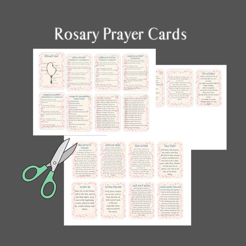 Printable Rosary Prayer Cards: Catholic Meditation Guide (digital ...