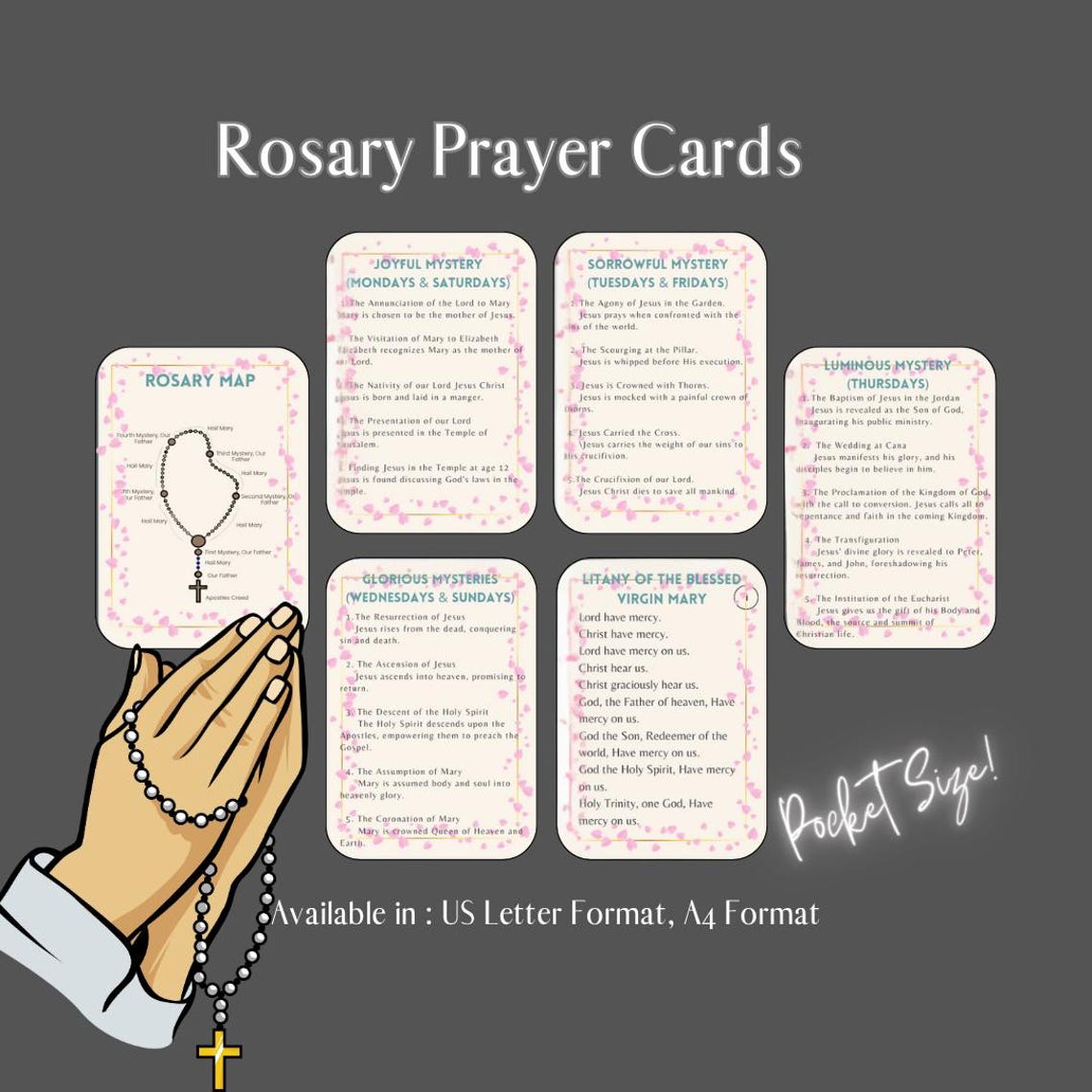 Printable Rosary Prayer Cards: Catholic Meditation Guide (digital ...