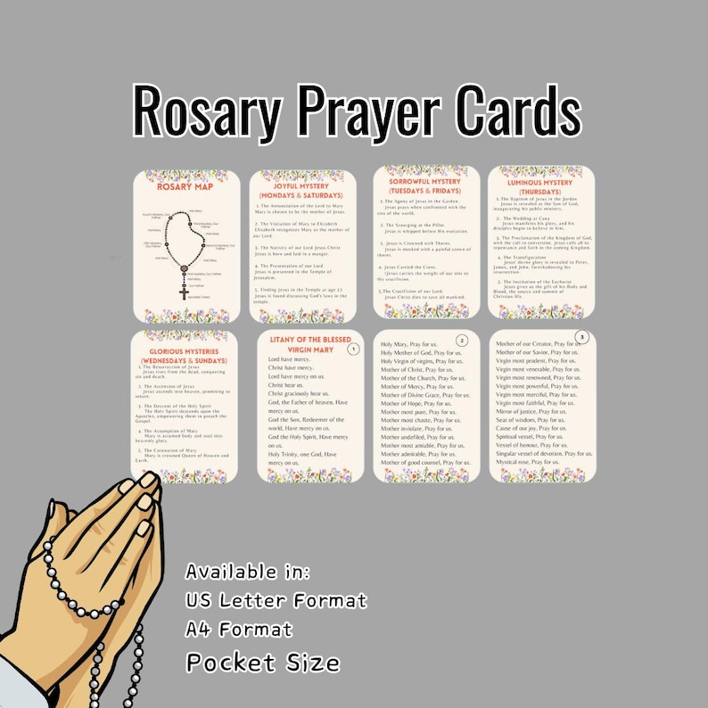 Rosary Prayer Card, Prayer Rosary, Pocket Size Lord's Prayer, Catholic ...