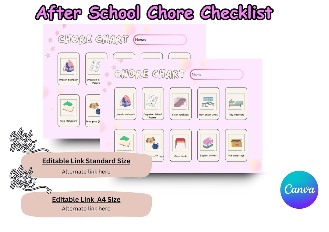 Printable After School Chore Chart for Kids | Grade School Routine ...