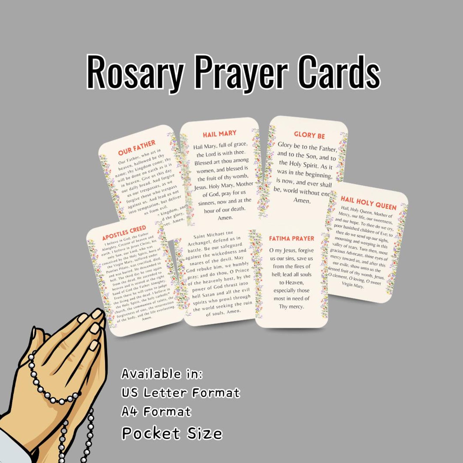 Rosary Prayer Card, Prayer Rosary, Pocket Size Lord's Prayer, Catholic ...