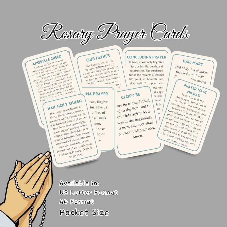Printable Rosary Cards, Rosary Prayer Card, Novena Prayer Cards, Prayer ...