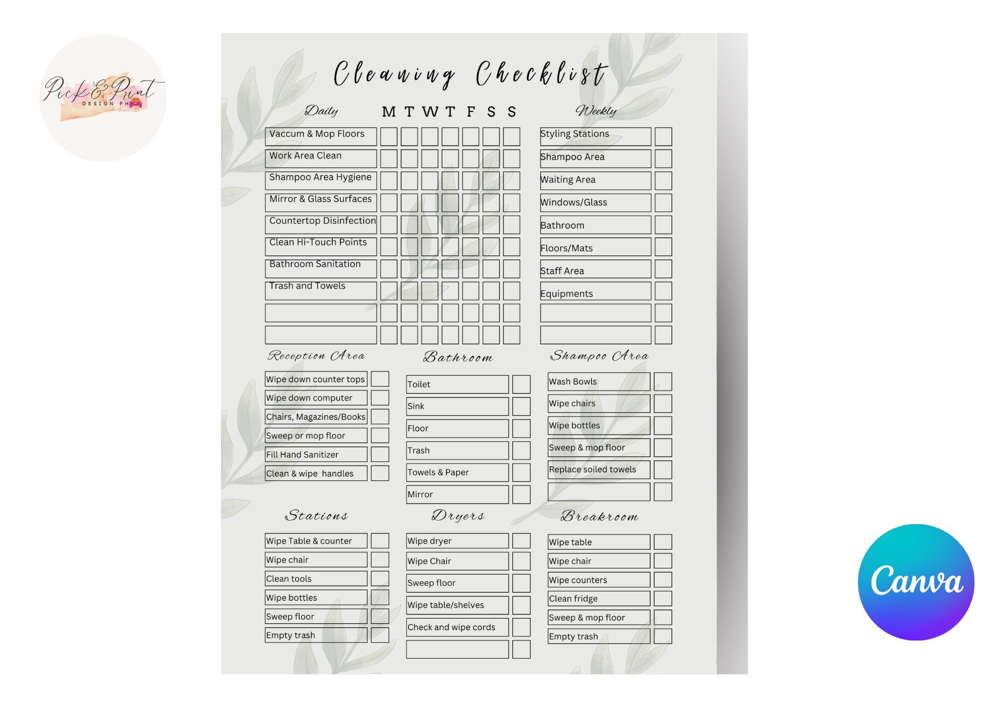Salon Cleaning, Cleaning Checklist, Salon Cleaning Checklist, Salon ...