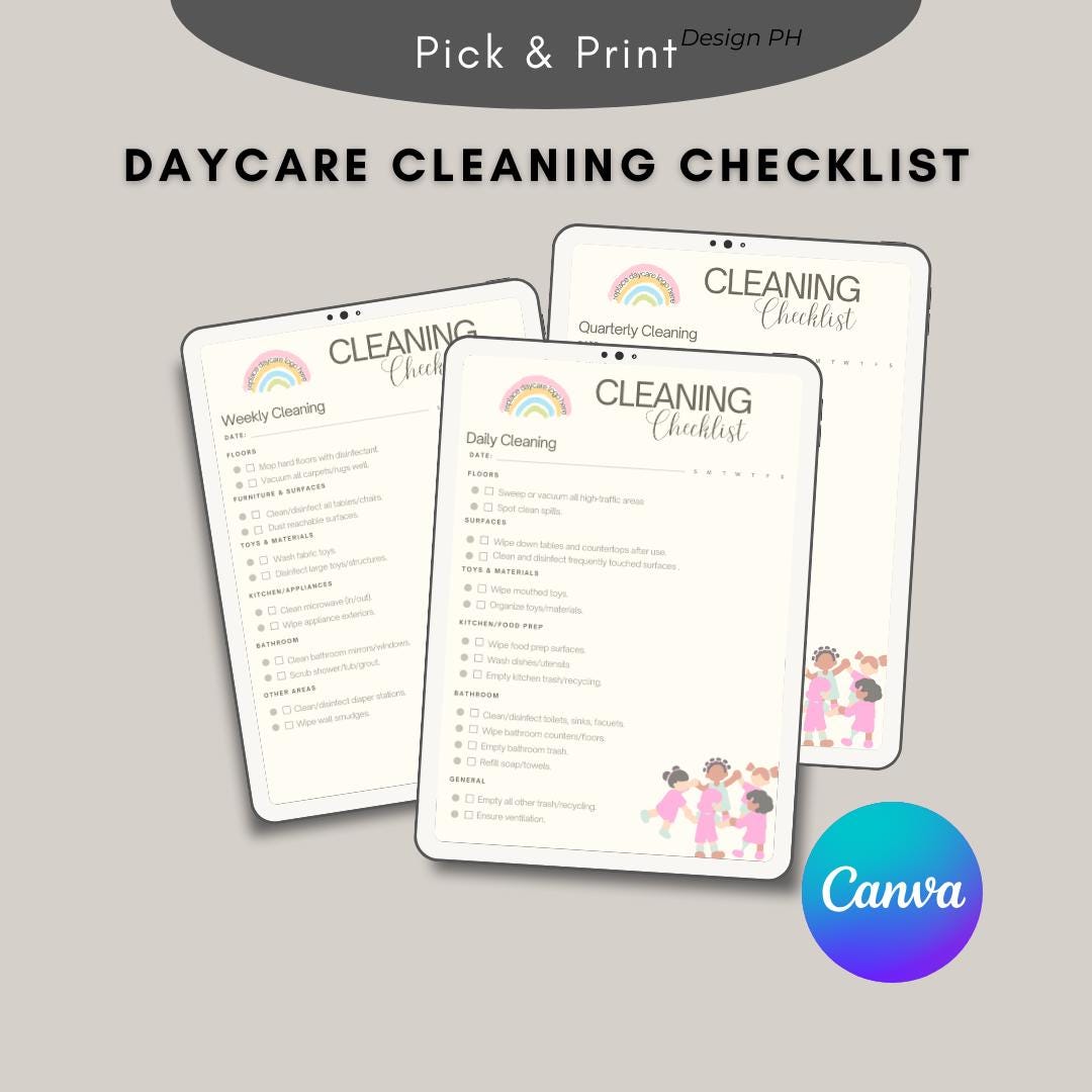 Daycare Cleaning Checklist, Daycare Checklist, Daycare Cleaning ...