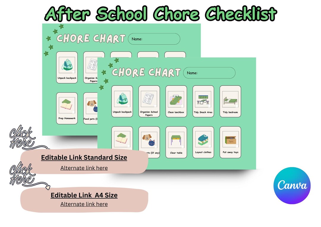 Grade School Chore Chart, After School Chore Checklist, After School ...