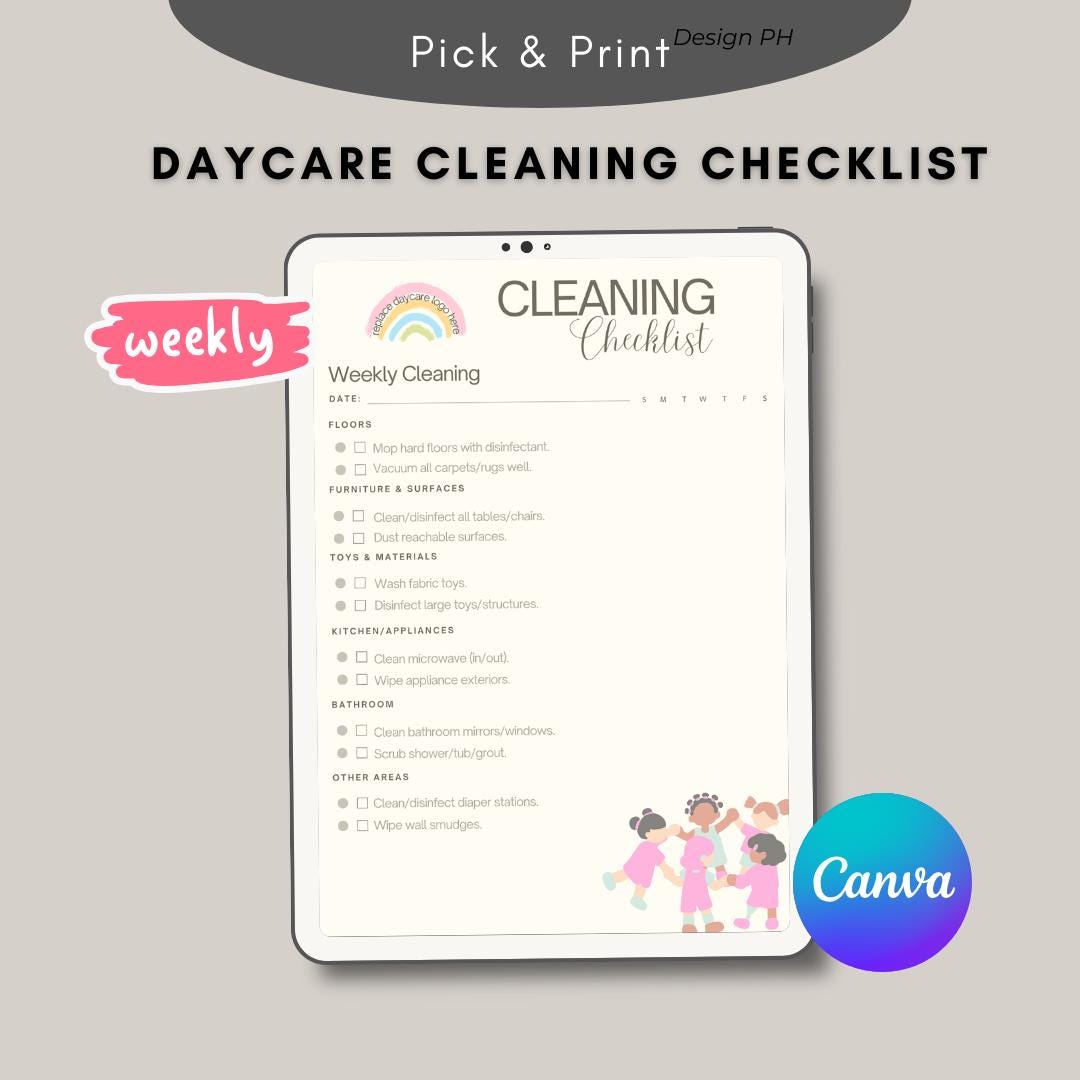 Daycare Cleaning Checklist, Daycare Checklist, Daycare Cleaning ...
