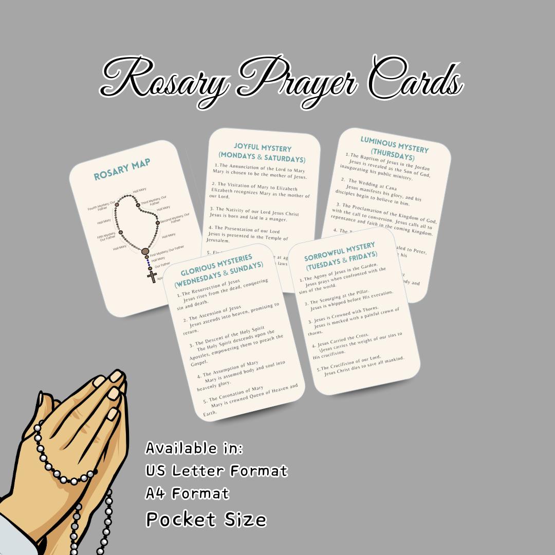 Printable Rosary Cards, Rosary Prayer Card, Novena Prayer Cards, Prayer ...